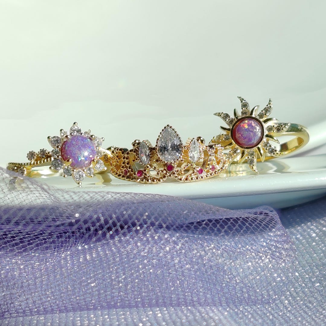Rapunzel Princess Crown Ring: 14K Gold Filled Zircon Cosplay Jewelry - Etsy