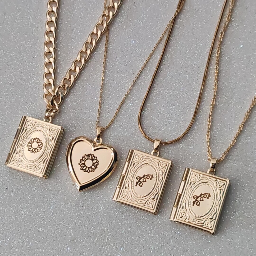12 Dancing Princesses Birthflower and Initial Book Locket Necklace: 18K ...
