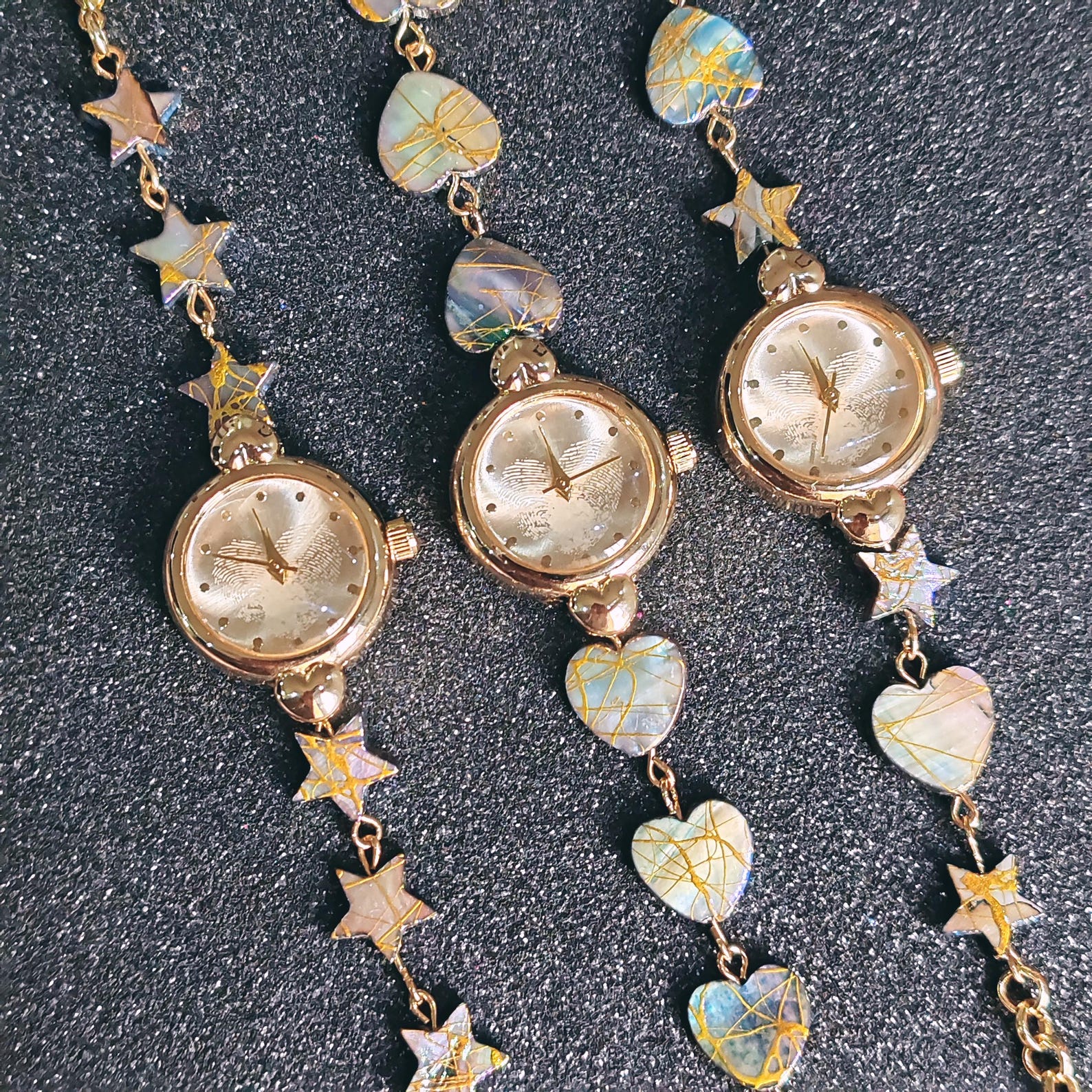 Holographic Mother of Pearl Charm Bracelet Watch: 18K Gold Vermeil - Etsy