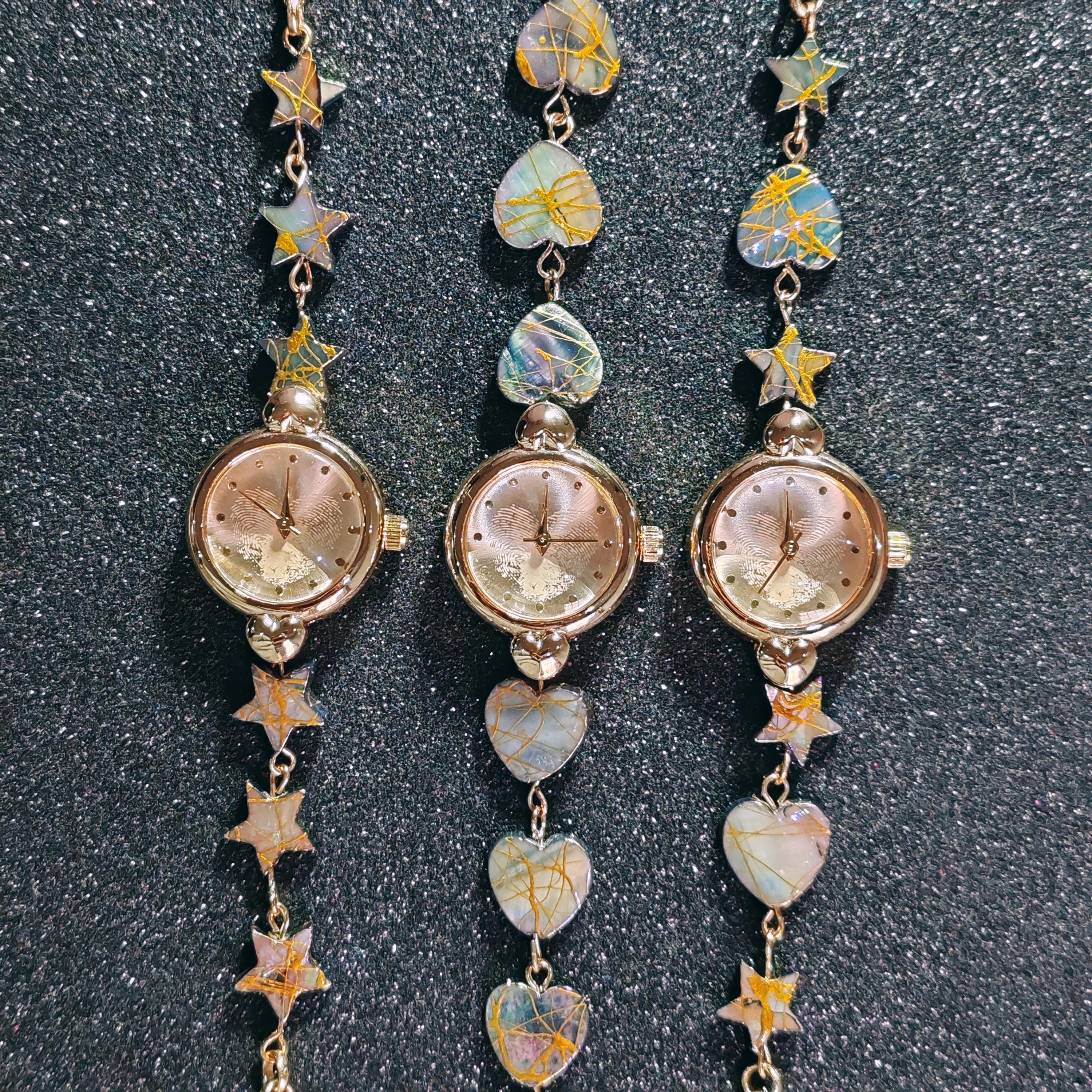 Holographic Mother of Pearl Charm Bracelet Watch: 18K Gold Vermeil - Etsy