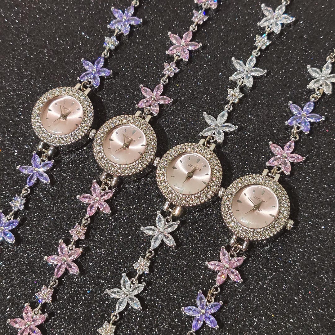 The Watch Sisters Silver Lily Charm Watch Collection, Pink Zircon Watch ...