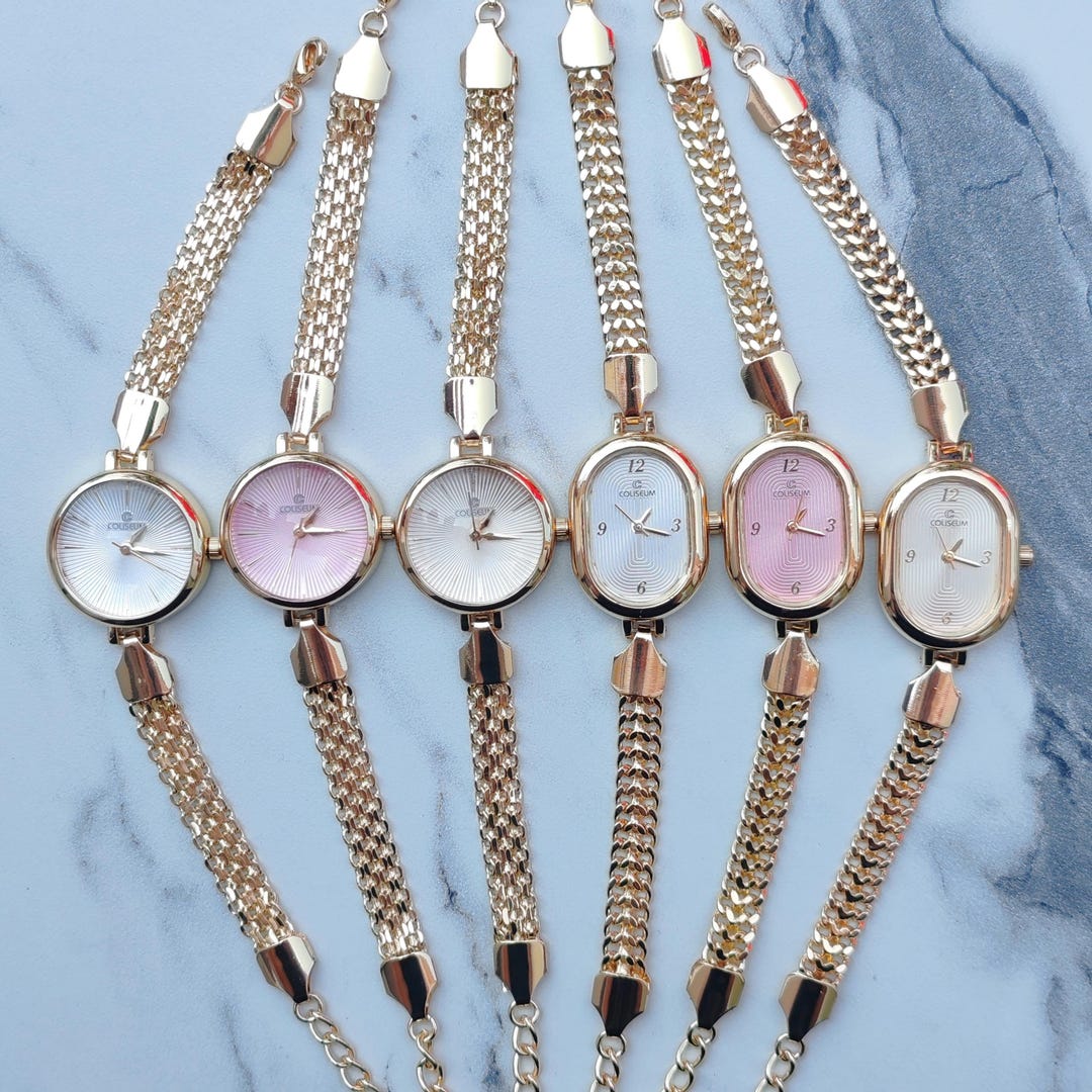 Vintage Look Watch Collection, Oval and Round Watch, Pink Watch, Gold ...