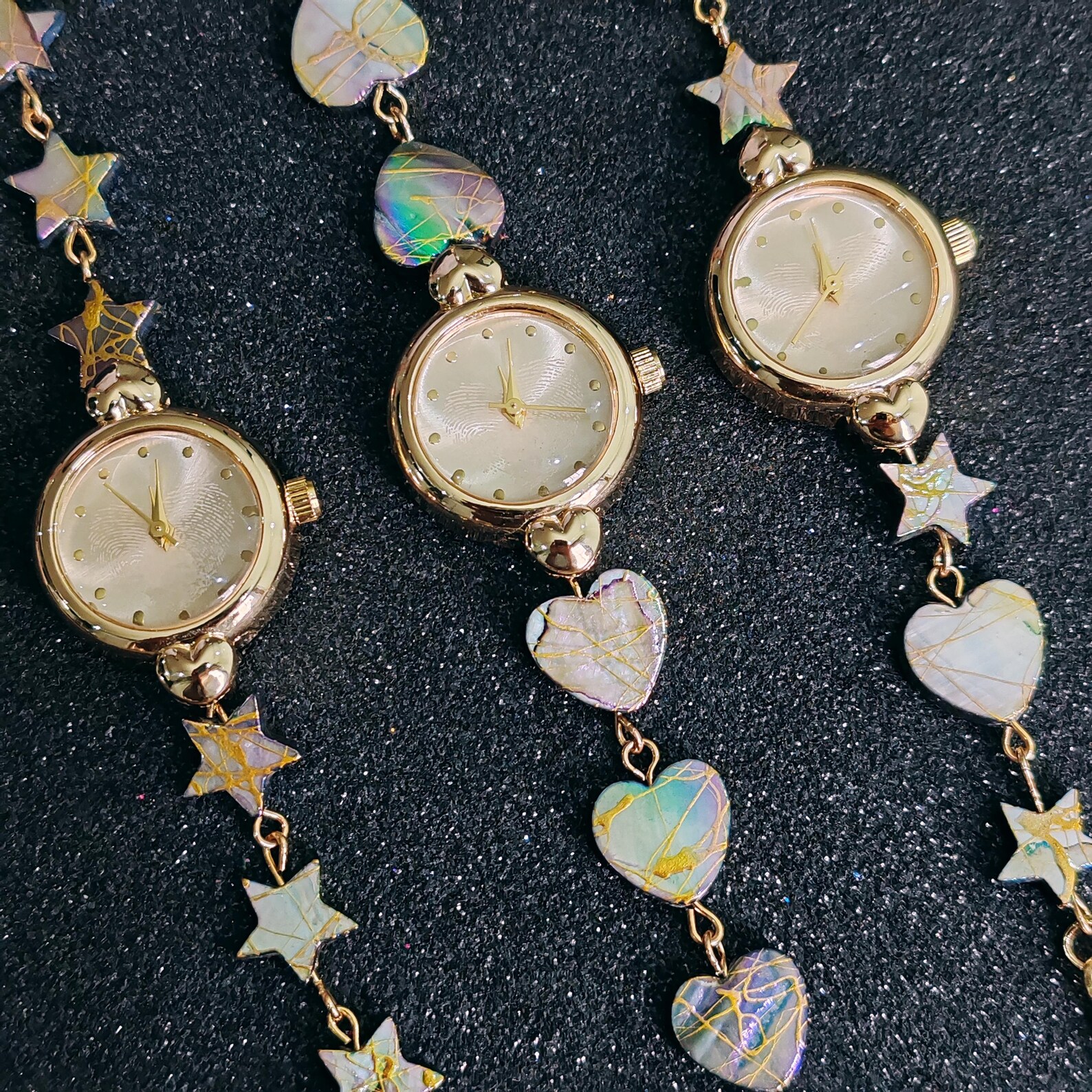 Holographic Mother of Pearl Charm Bracelet Watch: 18K Gold Vermeil - Etsy