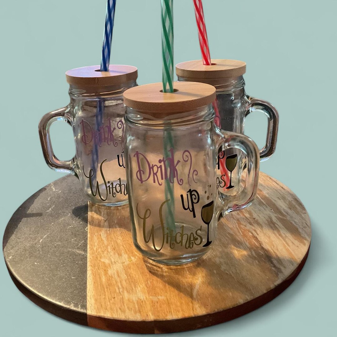 Mason Jar Glass With Handle 16 Oz Bamboo Lid and Reusable Straw ...