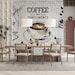 Coffee Sketch Brick Wallpaper, Cafe Wall Decor, Rustic Coffee Art ...