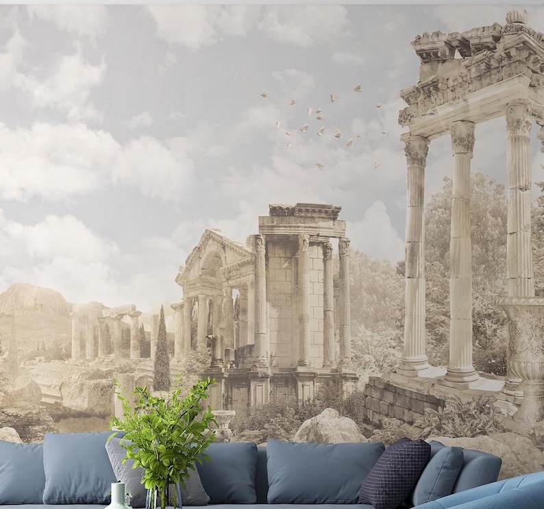 Ancient Greek Ruins Wallpaper Mural – Peel & Stick Temple Architecture ...