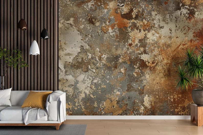 Rust Textured Wallpaper | Industrial Loft Peel and Stick Wall Mural - Etsy