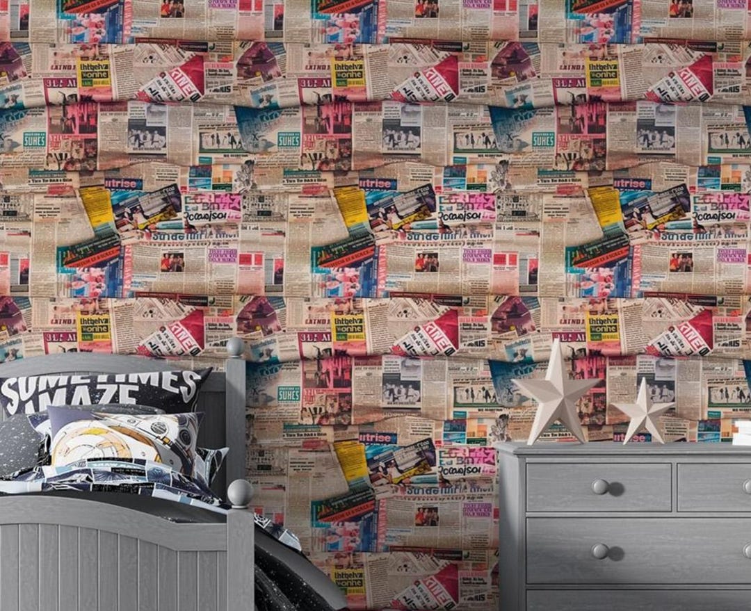Vintage Newspaper Collage Wallpaper, Retro Pop Art Peel and Stick Wall ...