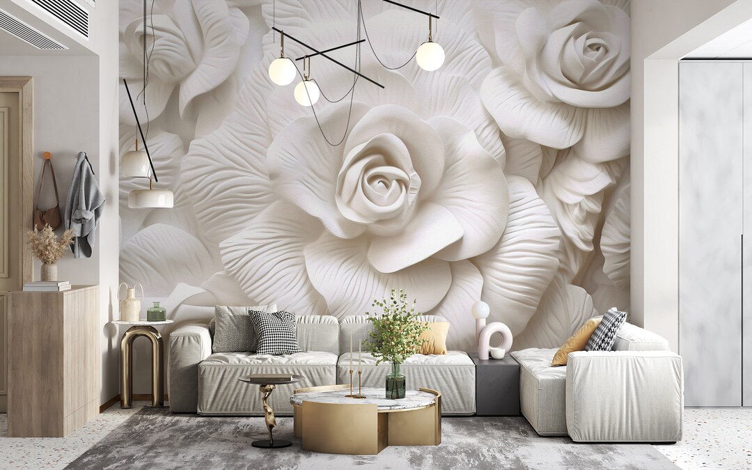 Embossed Look 3D Roses Wall Mural , Livingroom Roses 3D Style Mural ...