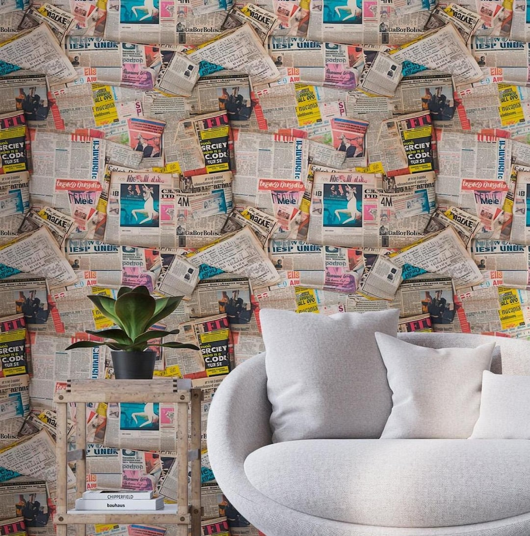 Vintage Newspaper Collage Wallpaper, Retro Magazine Wall Mural - Etsy