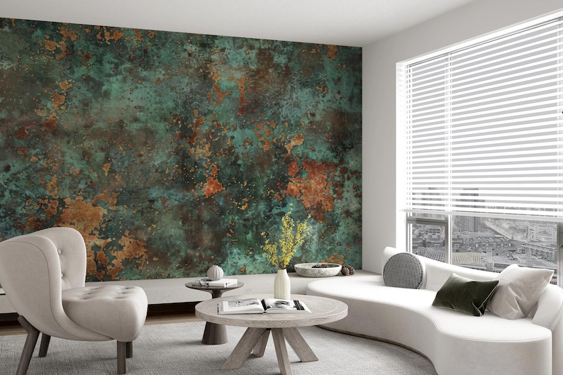 Patina Copper Wallpaper, Vintage Green and Rust Wall Covering ...