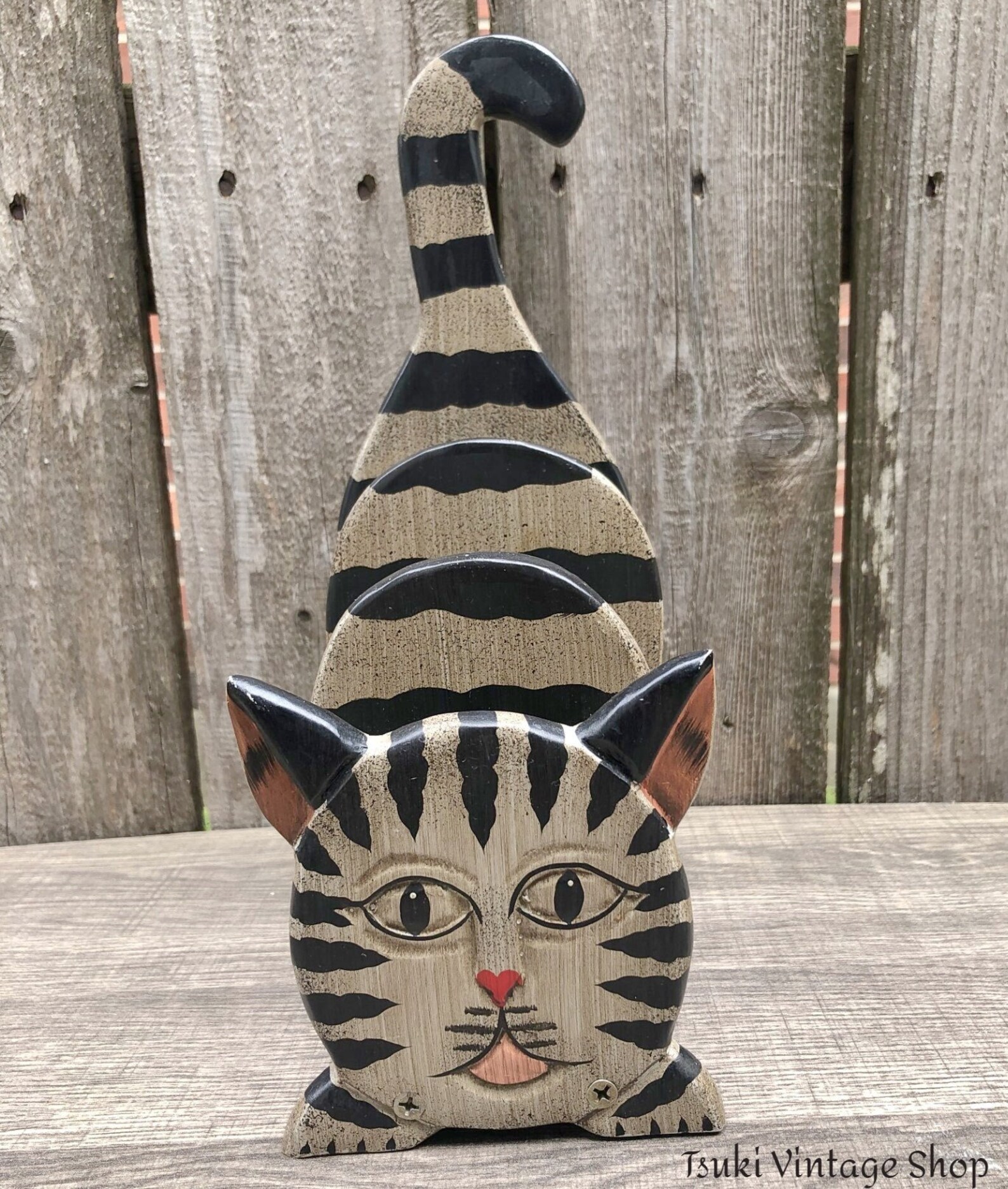 Vintage Wooden Cat Letter Holder (2000) - Etsy