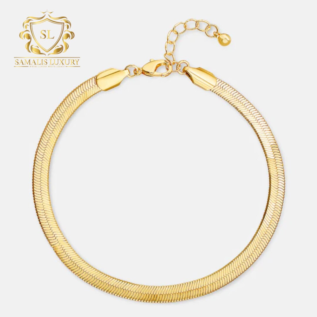 Gold Herringbone Anklet - Etsy