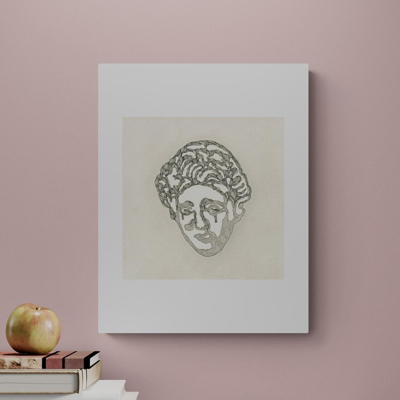 Crying Classical Greek Figure Reproduction Print Black & White Drawing ...