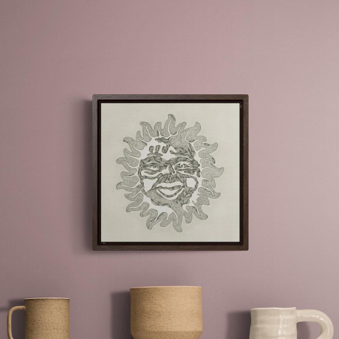 A Smiling Radiant Human Sun Figure Reproduction Print Black & White ...