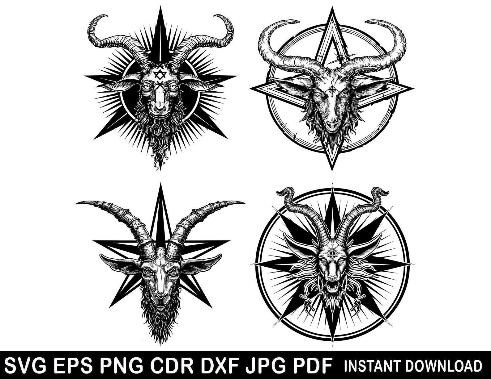 Satanic Baphomet Symbols on Satan's Statue Goth Biker Satanic Cricut ...