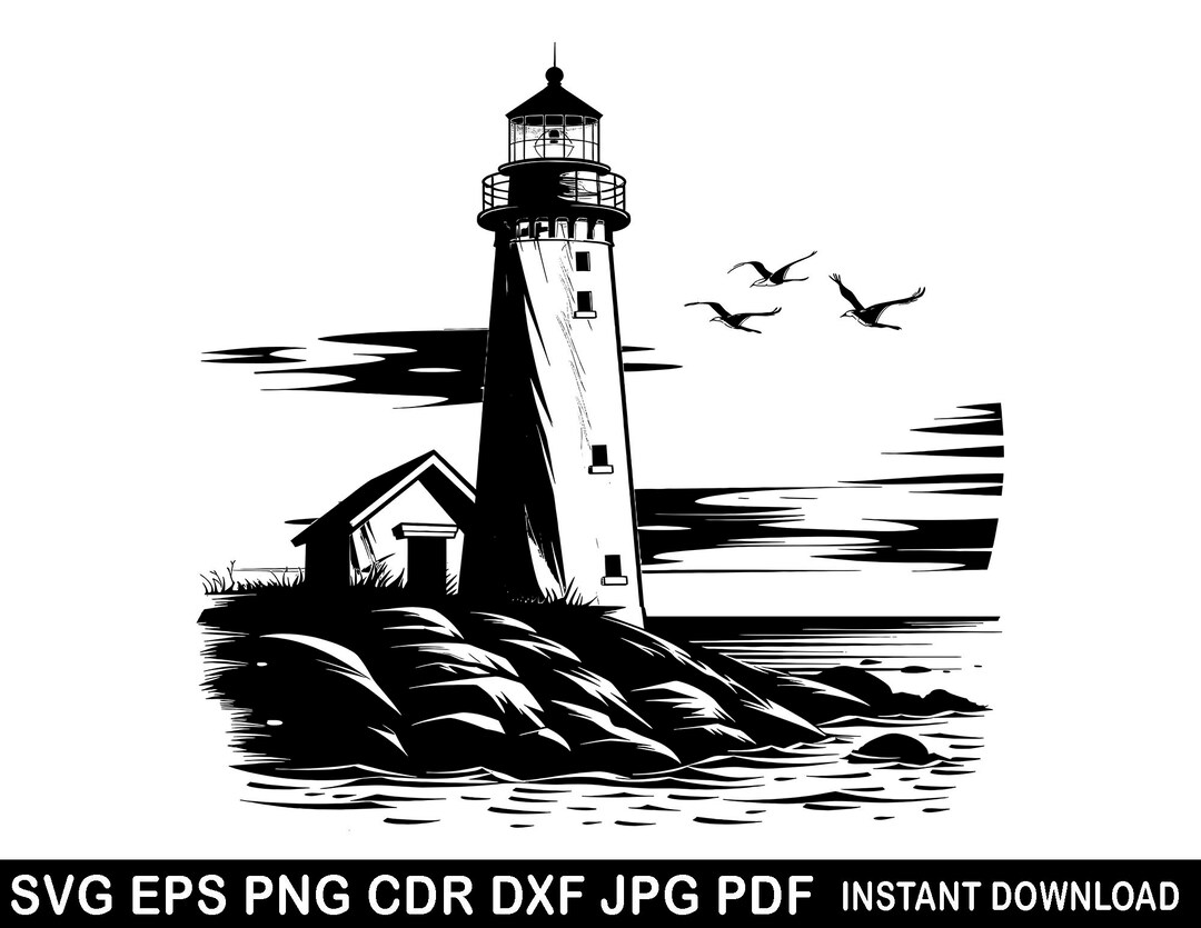Lighthouse SVG, Ocean Lighthouse EPS, Cricut Silhouette Files for Laser ...