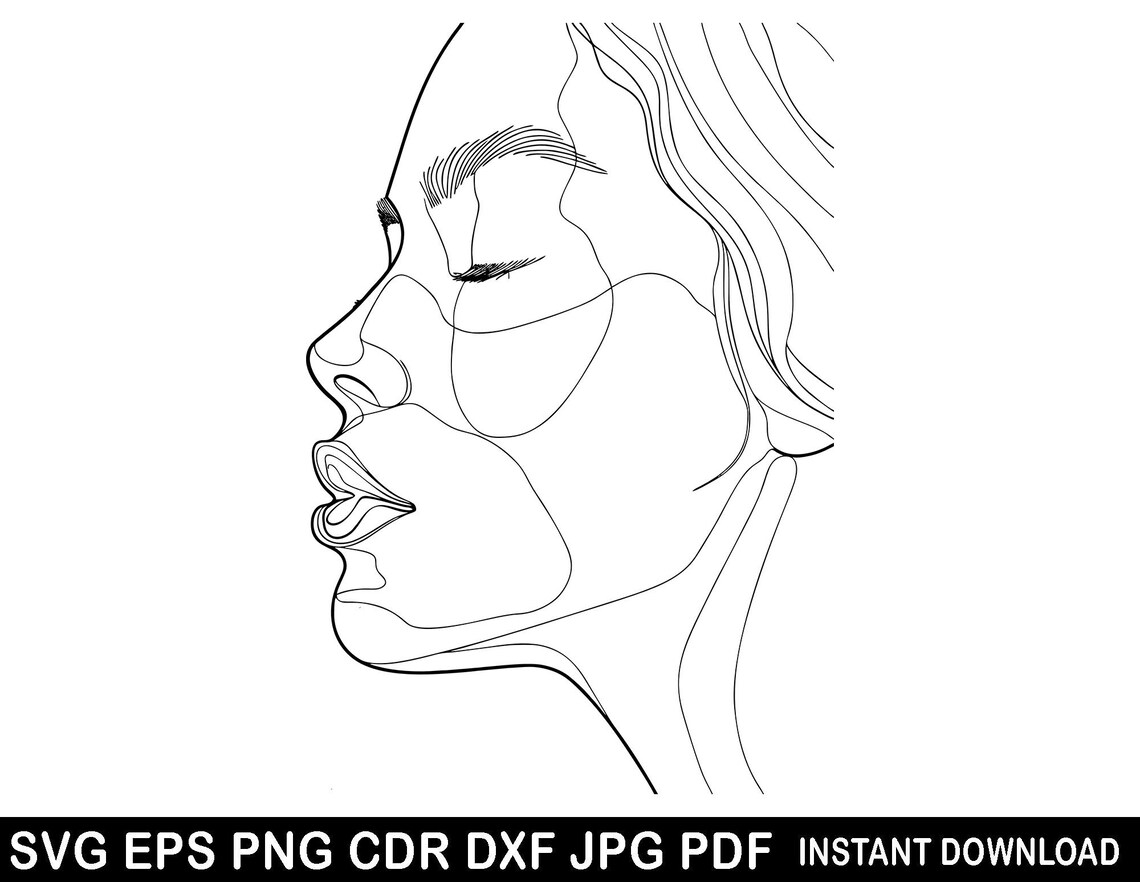 Abstract Faces One Line SVG EPS PNG / Abstract Line Drawing Face Logo ...