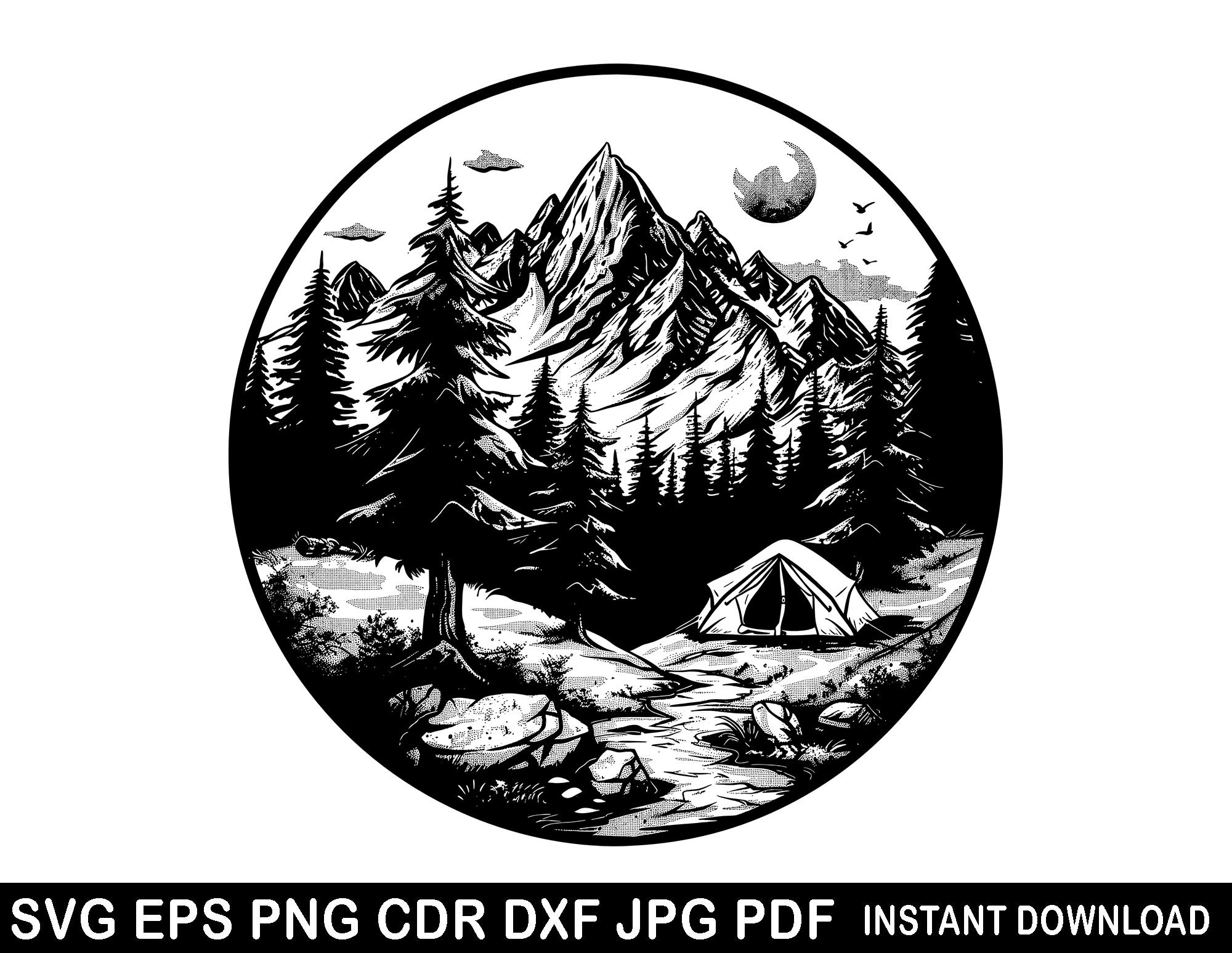 Landscape Svg, Forest Eps, Adventure Png, Outdoor Dxf, Moon Star Night ...