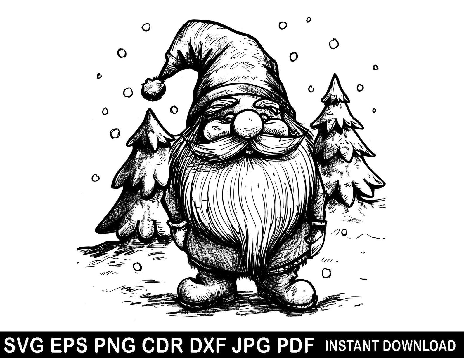 Christmas Gnome Svg, Gnomes Silhouette, Christmas Doodle Svg, Gnome Svg ...