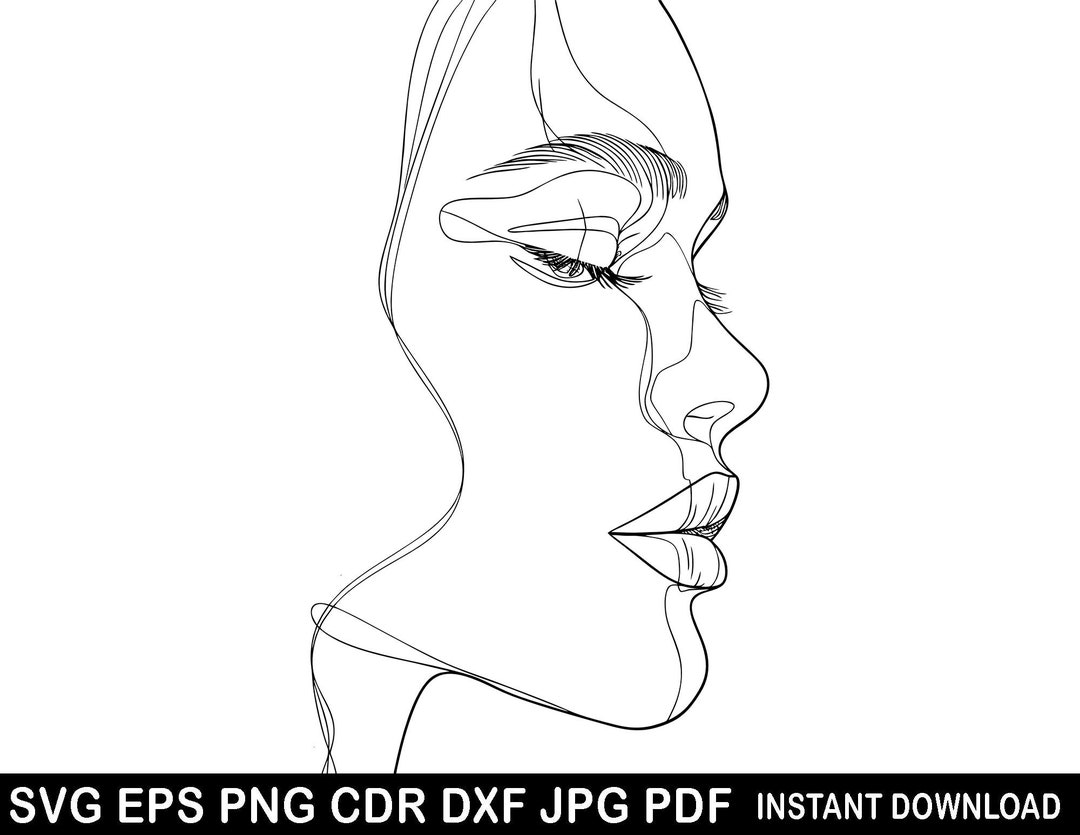 Face Woman Line Drawing Svg Png Eps Dxf Cdr Jpg Pdf | Line Art Woman ...