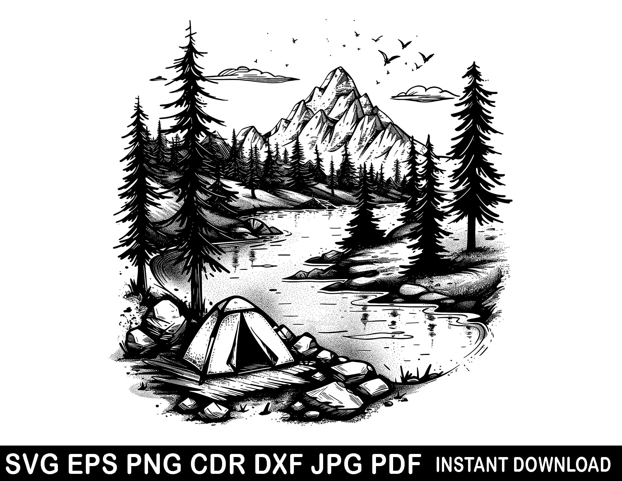 Mountain Svg, Nature Scene Vector, Outdoor Cut File, Camping Eps ...
