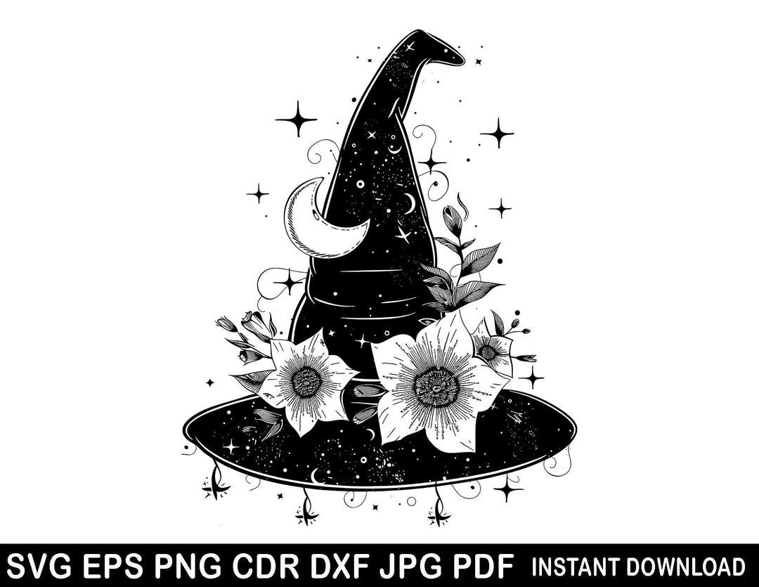 Floral Witches Hat, Halloween Witch Hat Decal, Wizard Hat Clipart ...