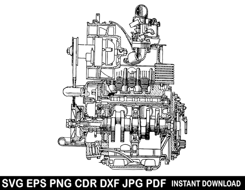 Engine Motor Svg Eps Png Dxf Cdr Jpg Pdf, Mechanic Silhouette, Engine ...