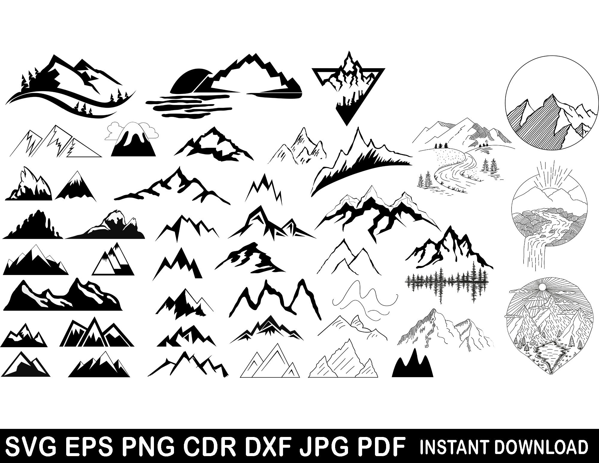 Geometric Mountain Forest BUNDLE SVG, Mountain Hand Drawn Vector ...