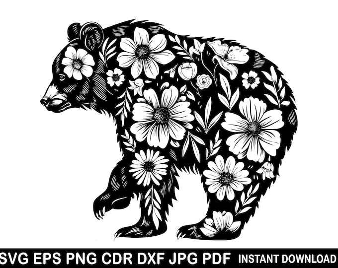 Floral Bear SVG, Mama Bear Svg, Floral Animal Svg , Floral Bear ...
