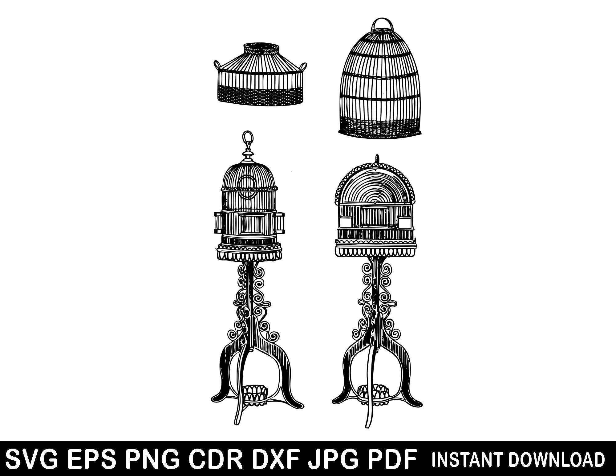 Bird Cage Svg Eps Png Dxf Cdr Jpg Pdf / Cage Vector / Birdcage Cricut ...