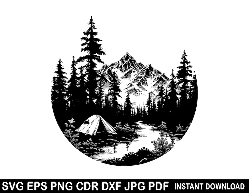 Tent in Forest Svg, Camping Logo, Outdoors Decor, Camper in Forest ...