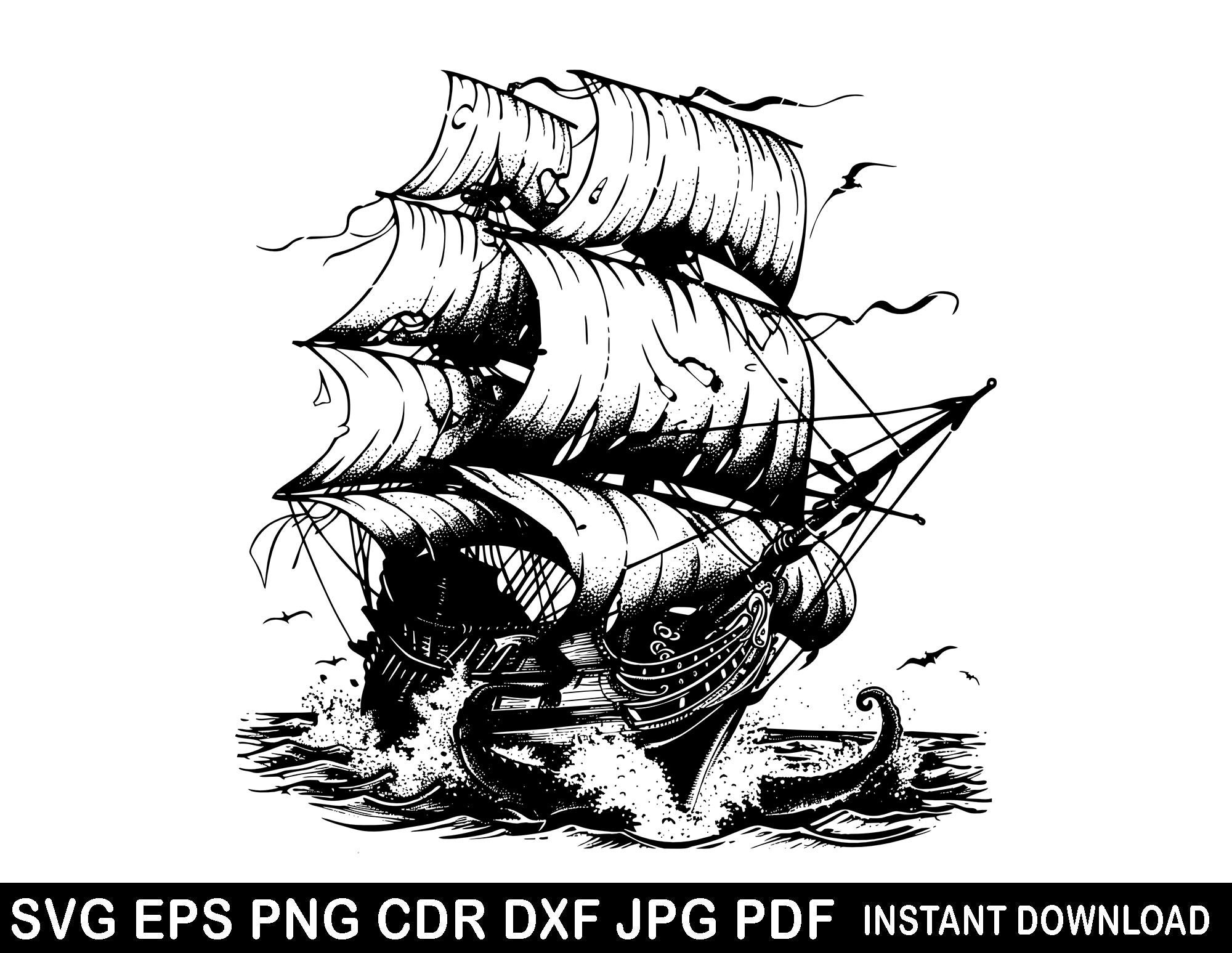 Ghost Pirate Svg Eps Png Dxf Cdr Jpg Pdf / Pirate Sailboat Clipart ...