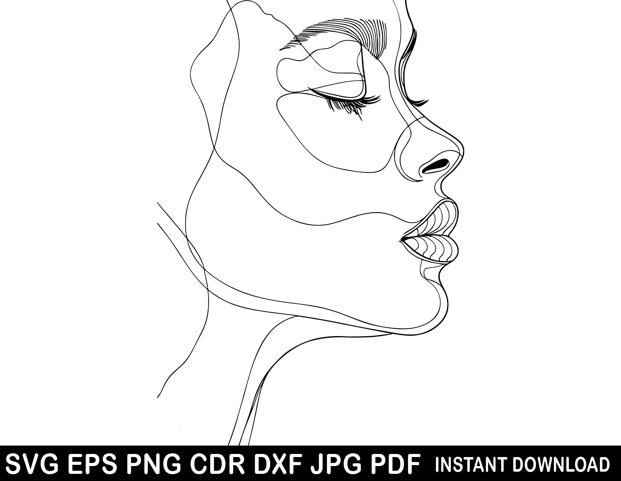 Beautiful Woman Face One Line, Simple Line Face Svg, Continuous Line ...