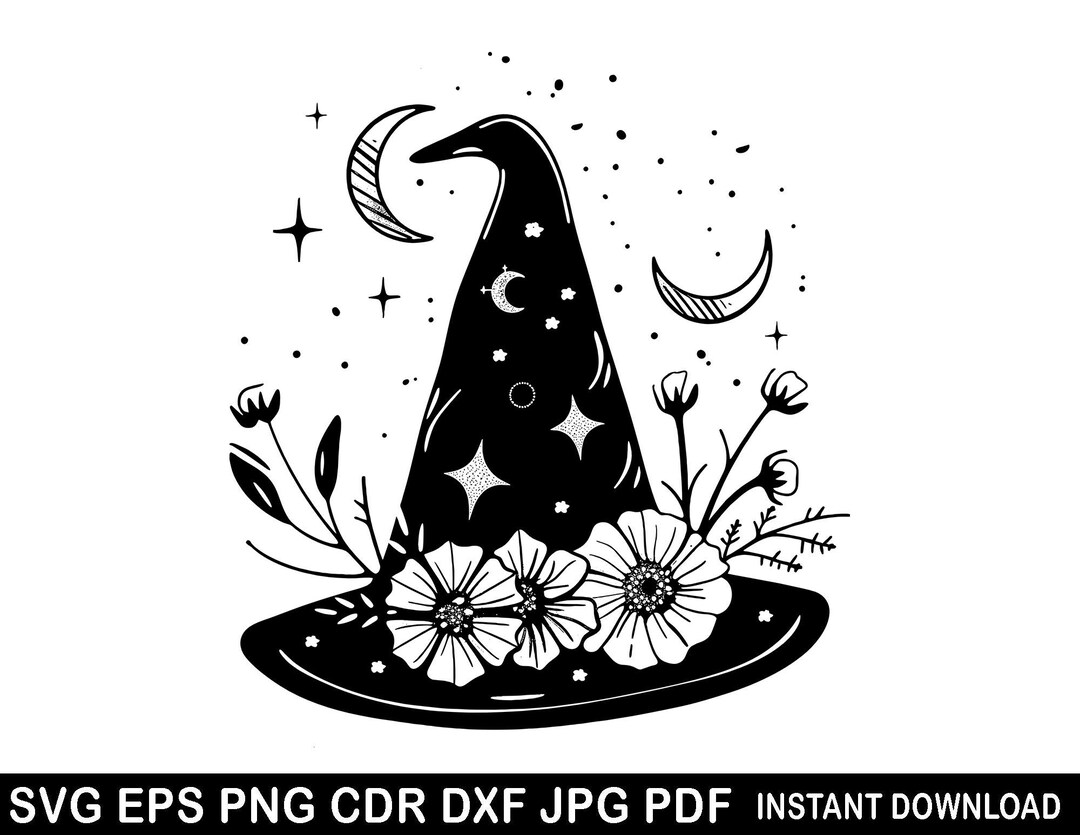 Witch Hat Svg Png, Halloween Hat Svg, Trendy Halloween Svg, Floral ...