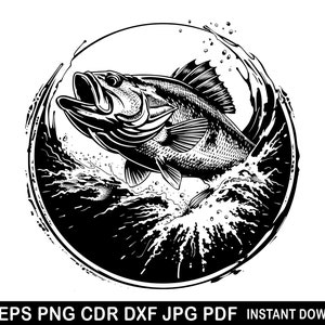 Bass Fishing Jumping Water Svg Eps Png Dxf Cdr Jpg Pdf - Fishing Club ...
