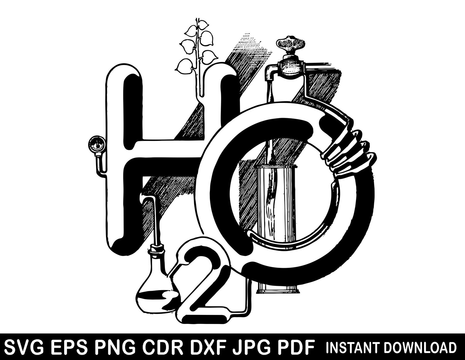 H2O Vector File, Water Bottle Decal Svg, Water T-shirt, Drink Water ...