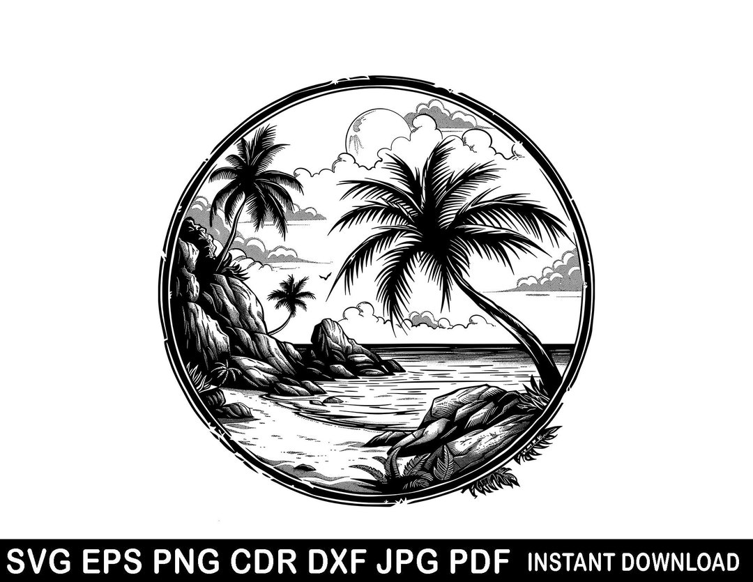 Beach Scene Svg Dxf Png Eps / Sunset Beach Scene Silhouette / Summer ...
