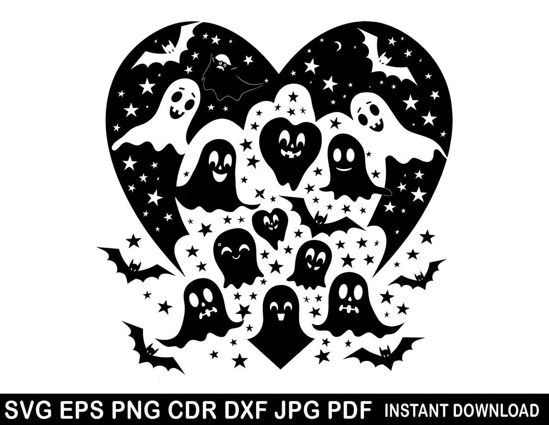 Halloween Svg, Ghost Heart Svg, Halloween Heart Svg, Kids Halloween Svg ...