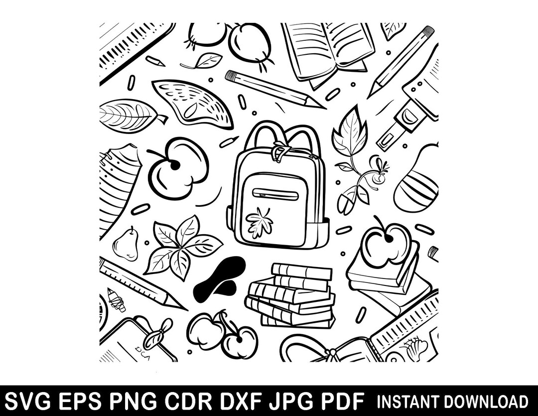 Back to School Svg Vector File, School Equipment Silhouette, School ...
