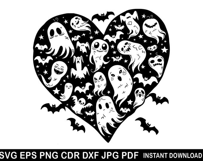 Ghost Heart Svg Png, Love Halloween Svg Png, File for Cricut, Creepy ...