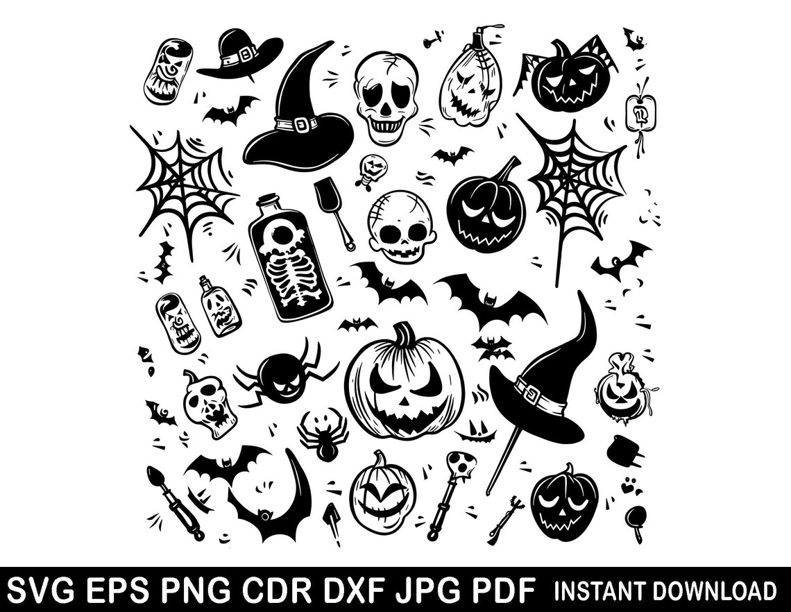 Halloween Svg \ Pumpkin Art \ Halloween Bats Svg \ Witch Hat Silhouette ...