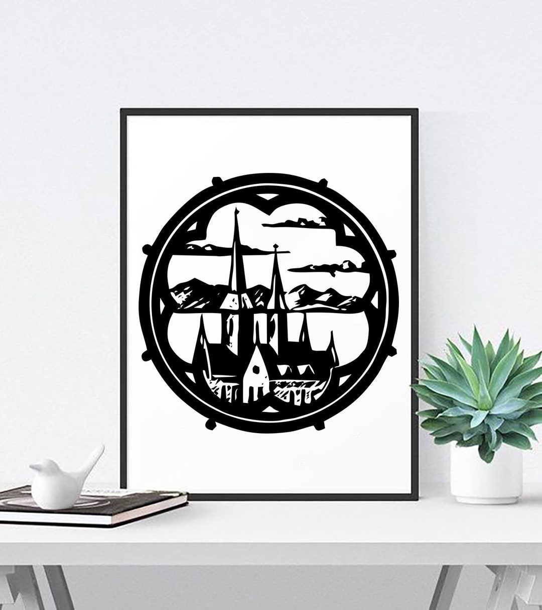 Magic School Castle, Village Silhouette. Wizard Castle Silhouette ...