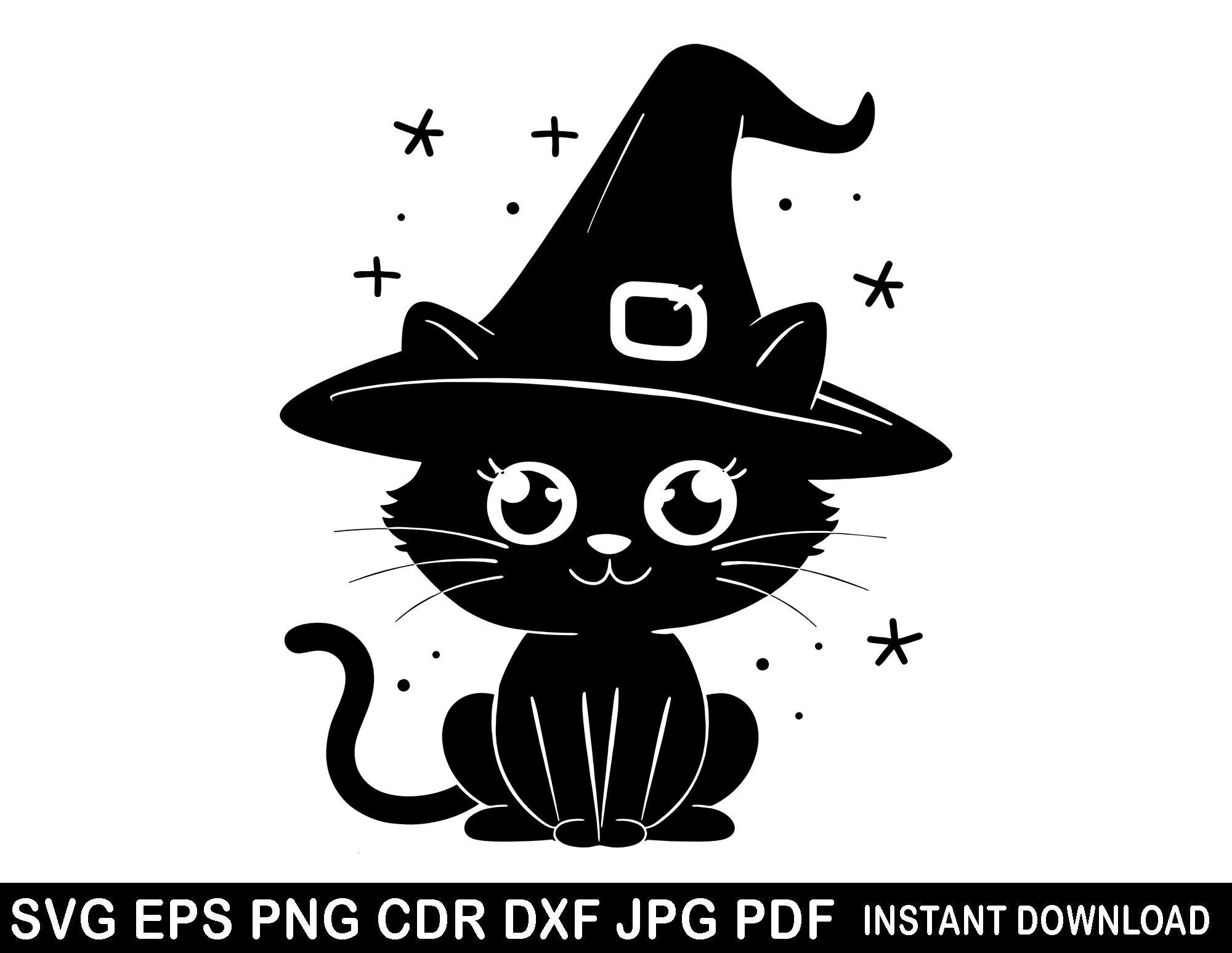 Halloween Black Cat Clipart / Cat in Witch Hat Svg / Cute Black Cat Svg ...