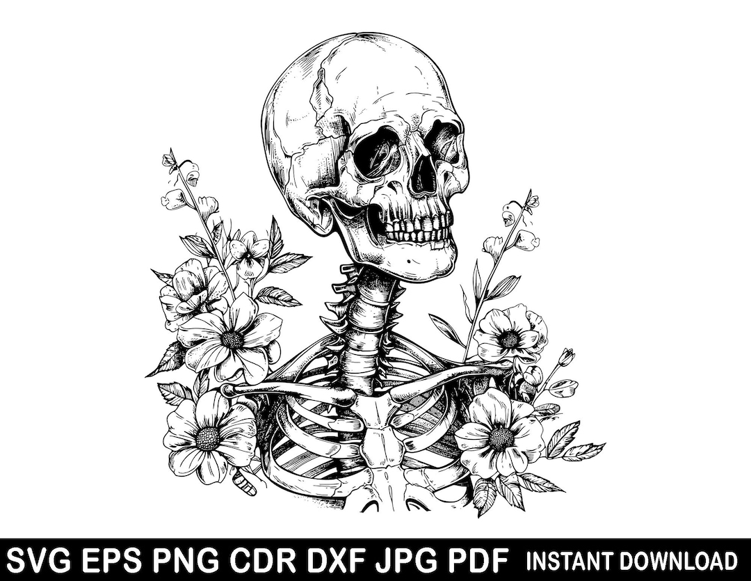 Skeleton Svg, Flower Skeleton Eps, Flower Ribs Logo, Floral Skull Decor ...