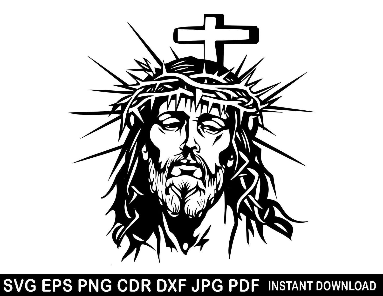 Jesus With Crown of Thorns Svg Png Dxf Eps Cdr / Cross Jesus Silhouette ...