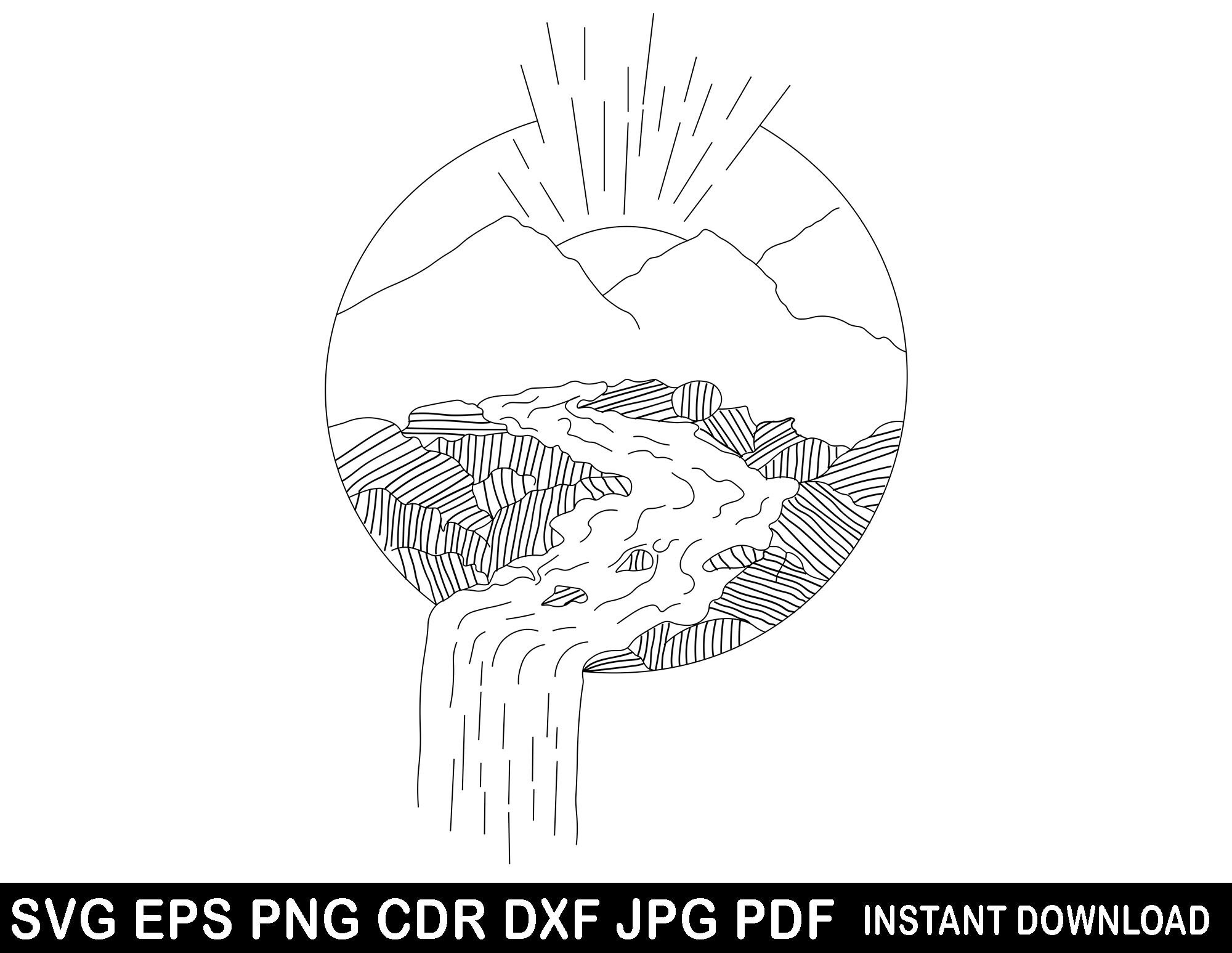 River Scene Svg Eps Png Dxf Cdr Jpg Pdf / Landscape Wood Vector / River ...