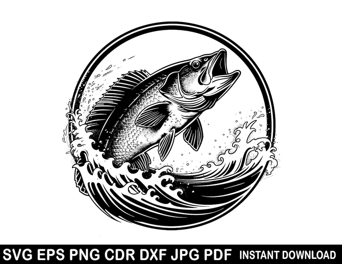 Bass Fish Svg, Fishing Design, Fisherman Svg Png Dxf Eps Cdr Jpg Pdf ...