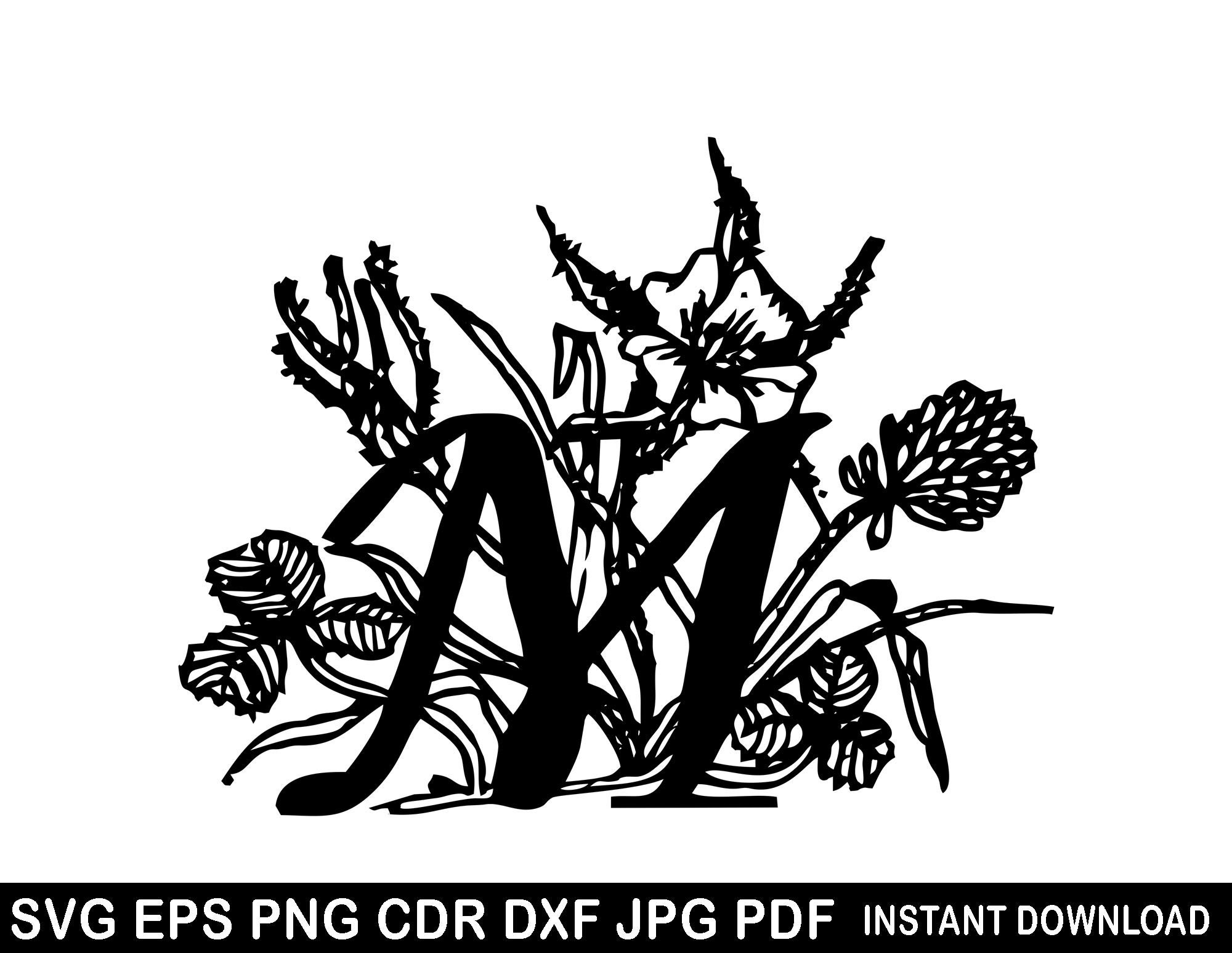 Uppercase M Letter Split Svg, Alphabet Split Name Frame Vector, Split ...