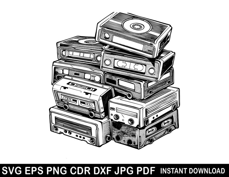 Cassette Tape Svg Png Jpeg Eps Dxf Bundle Silhouette Cricut Tshirt ...